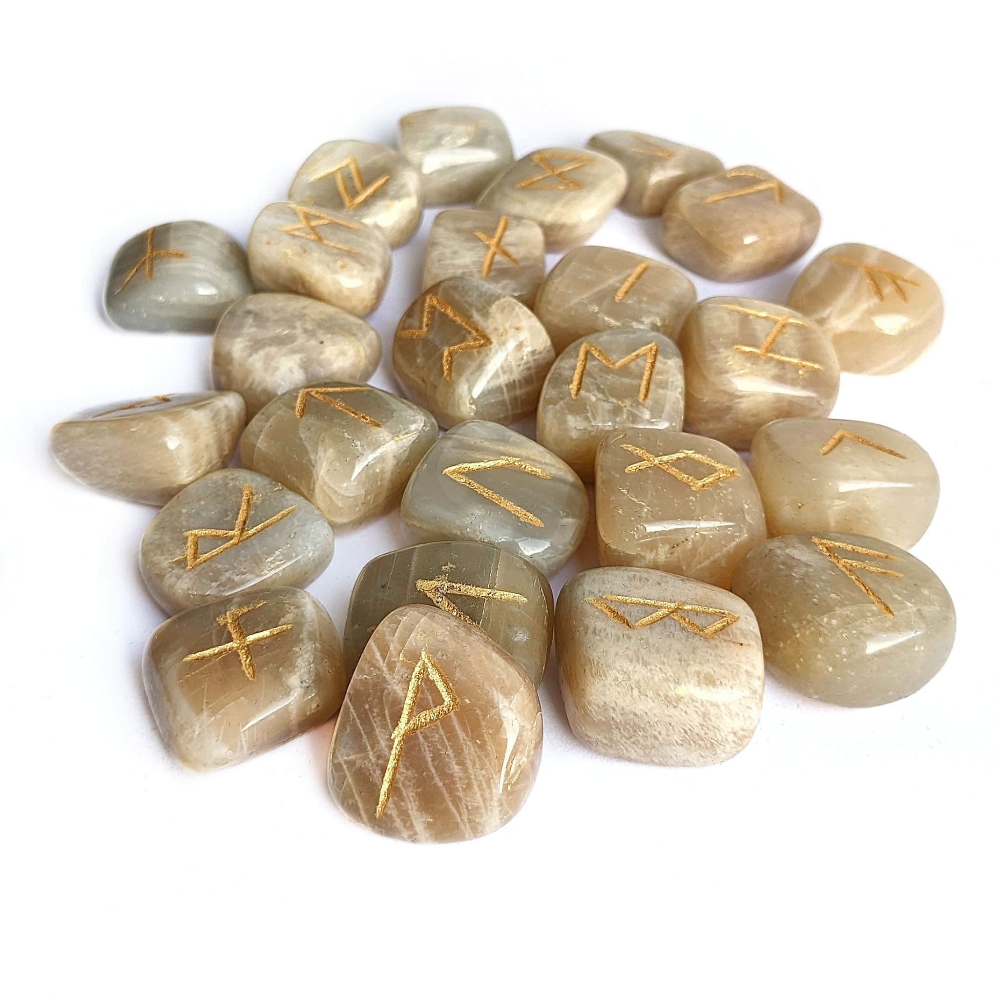 Runes viking Pierre de lune - 25 Runes artisanales
